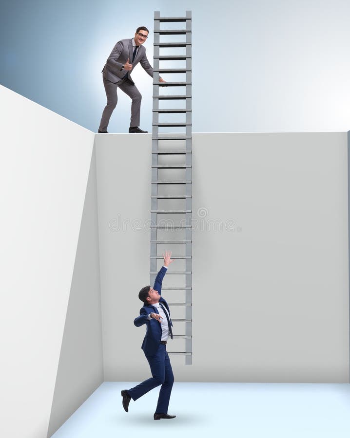 Businessman Helping Colleague To Escape from Problems Stock Image ...