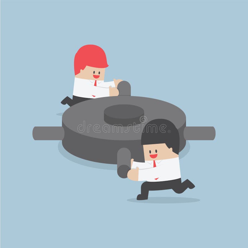 Businessman Helping Each Other To Push the Gear Stock Vector ...