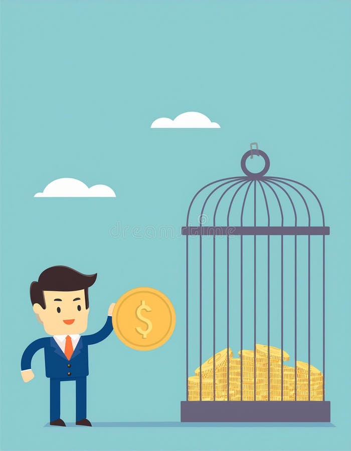 Businessman Helping Save a US Dollar in a Cage Stock Illustration ...