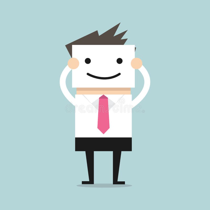 Businessman Hide His Real Face and Holding Paper with Happy Emoticon ...