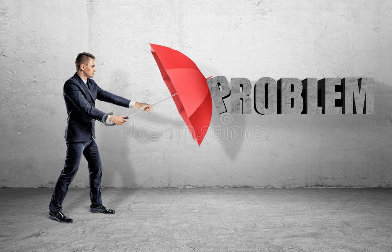 A Businessman Hiding Behind a Red Open Umbrella from a Word `Problem ...