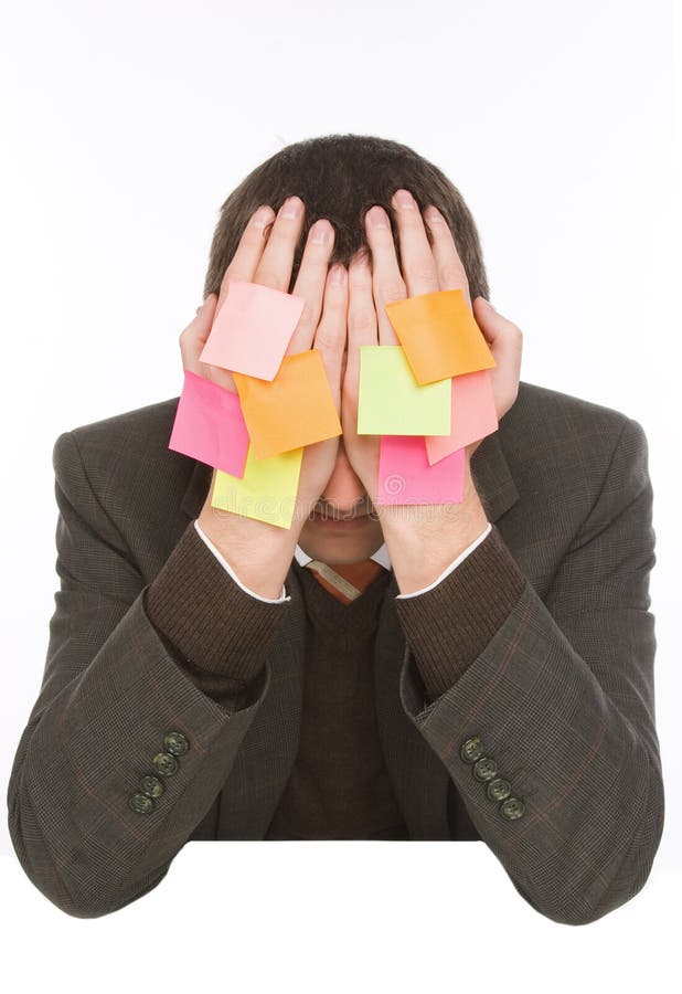 Businessman Hiding Behind Stickers Stock Image - Image of person ...