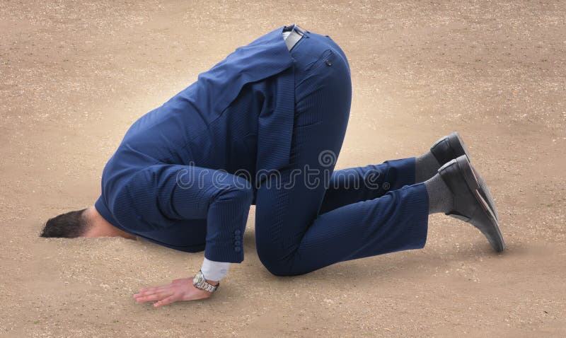 Businessman Hiding His Head in Sand Escaping from Problems Stock Image ...