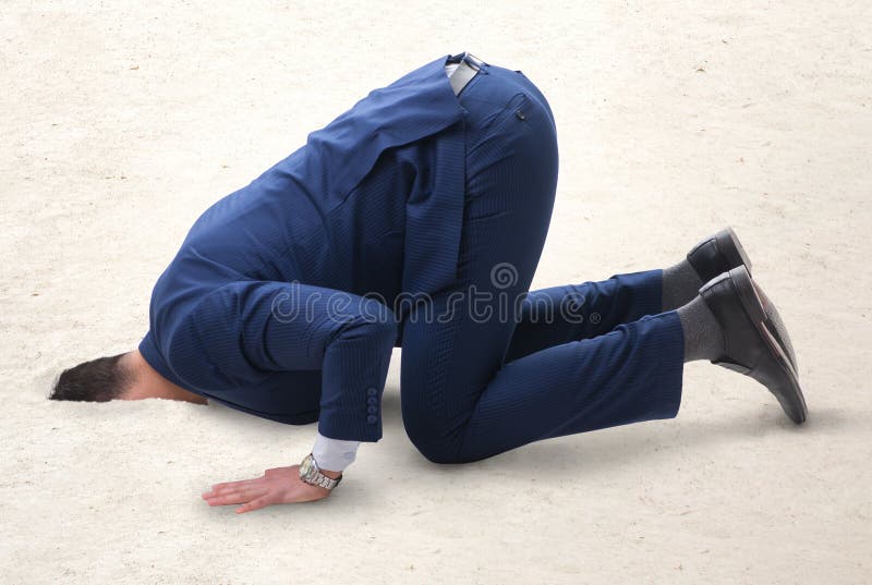 The Businessman Hiding His Head in Sand Escaping from Problems Stock ...