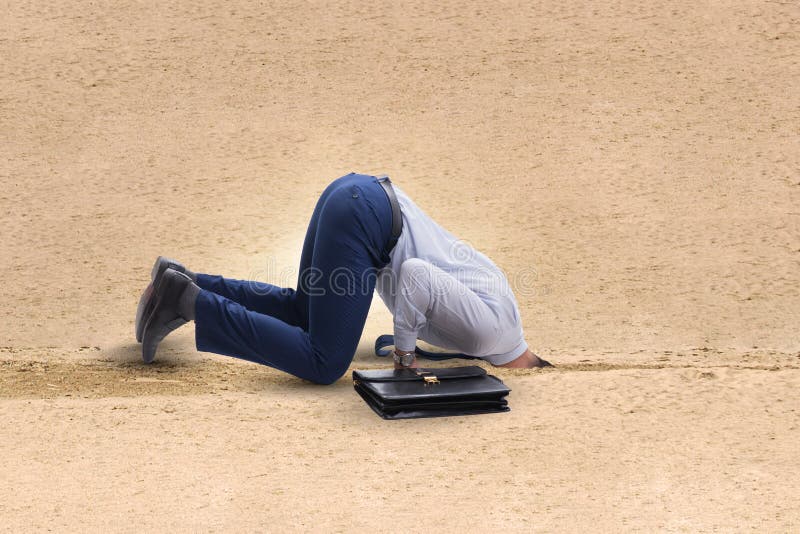 The Businessman Hiding His Head in Sand Escaping from Problems Stock ...