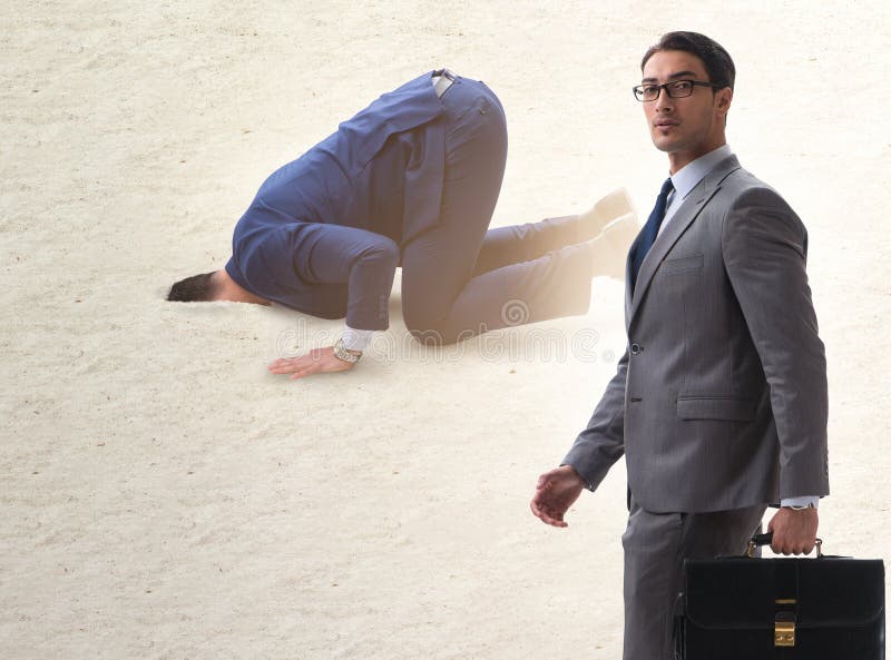 Businessman Hiding His Head in Sand Escaping from Problems Stock Image ...