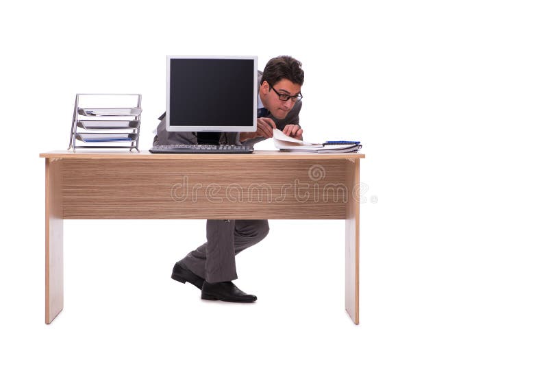 The Businessman Hiding in the Office Isolated on White Stock Photo ...