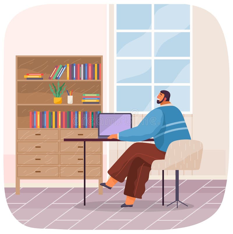 Businessman at His Desk Working on Laptop Computer. Man Sitting at ...