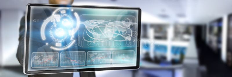 Businessman in His Office Using Tactile Interface Stock Illustration ...