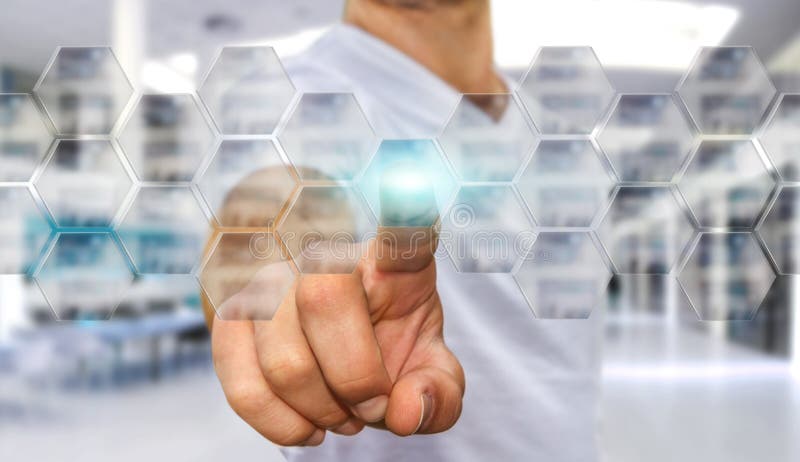 Businessman in His Office Using Tactile Interface Stock Illustration ...