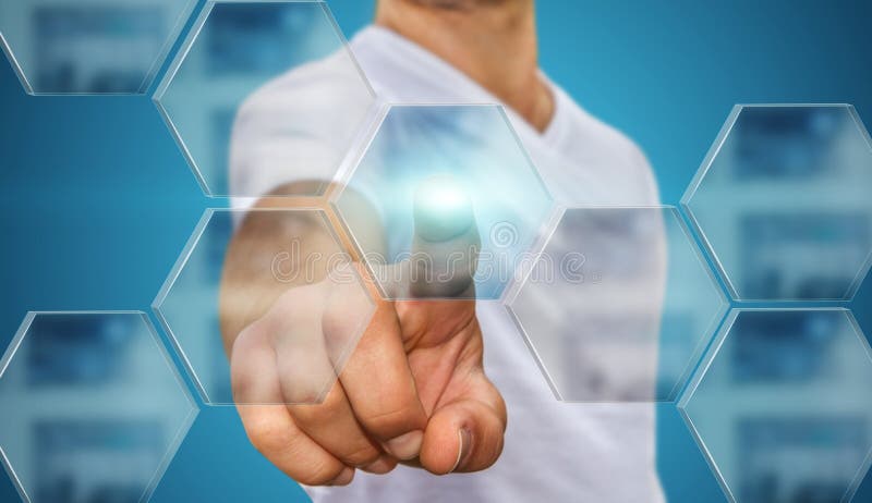 Businessman in His Office Using Tactile Interface Stock Illustration ...