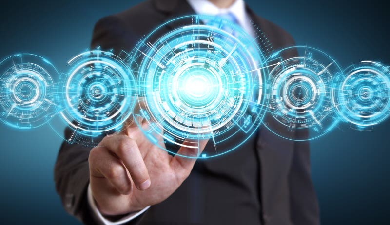 Businessman in His Office Using Tactile Interface Stock Illustration ...