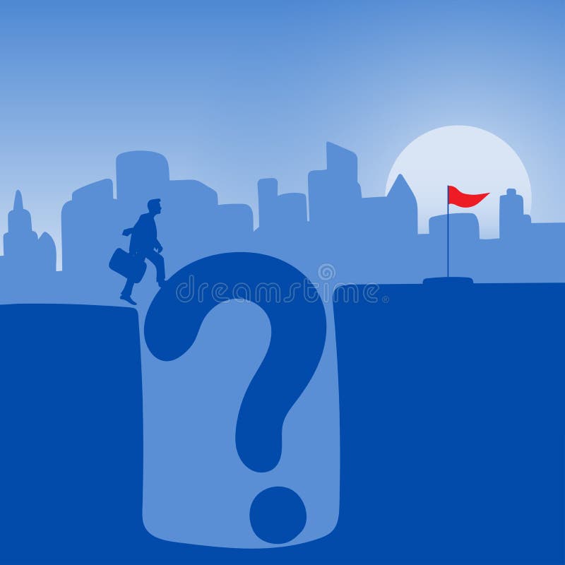 Businessman with His Suitcase Walking Across Question Mark To Red Flag ...