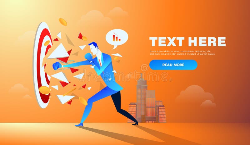Businessman Hitting and Breaking the Goal Target Vector Illustration ...
