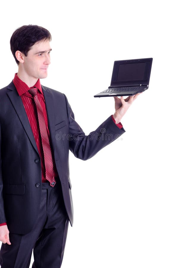 Businessman Hold Black Netbook Stock Image - Image of human, positive ...