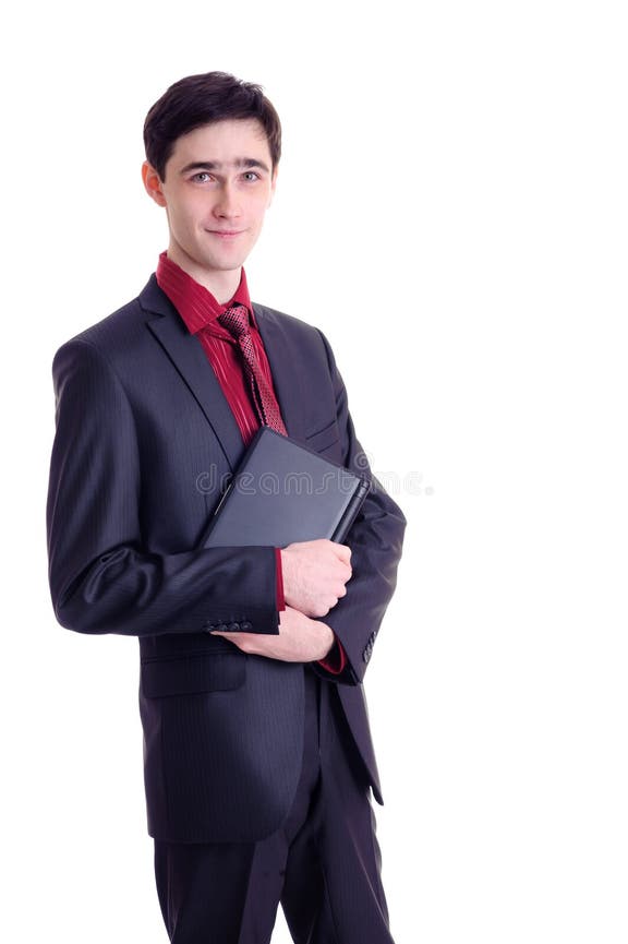Businessman Hold Black Netbook Stock Image - Image of necktie, hand ...