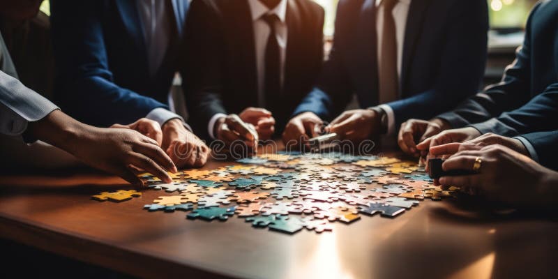 Businessman Hold Jigsaw Puzzle Pieces with Teamwork Icon. AI Generated ...