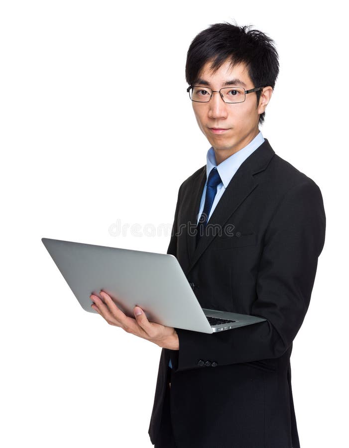 Businessman Hold with Laptop Computer Stock Image - Image of glasses ...