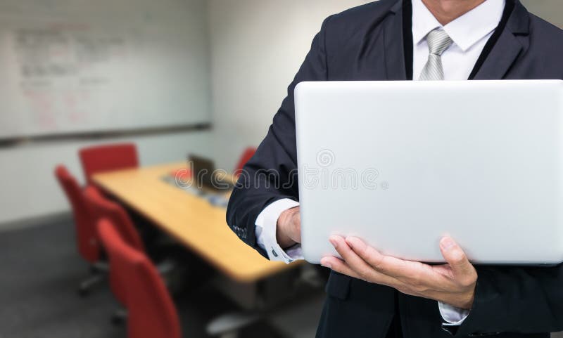 Businessman Hold Laptop Computer Stock Photo - Image of casual, laptop ...