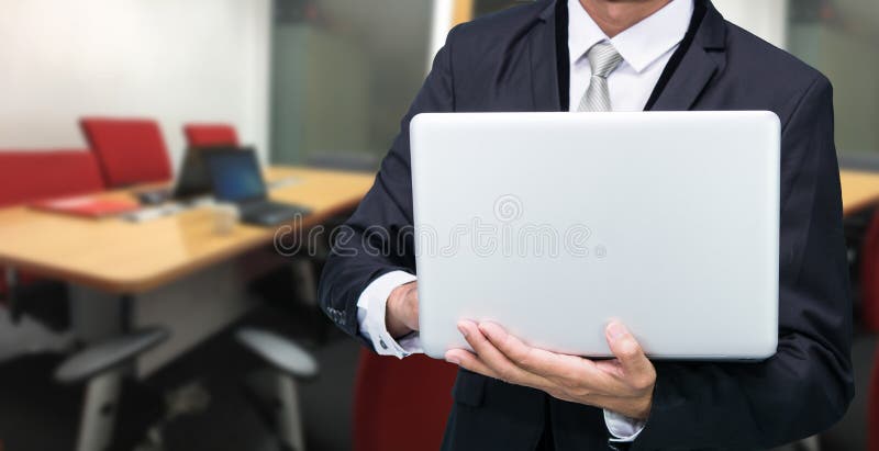 Businessman Hold Laptop Computer Stock Photo - Image of professional ...