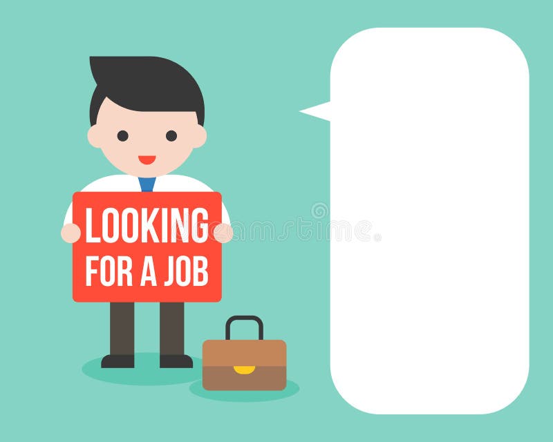Businessman Hold Looking for a Job Sign with Blank Speech Bubble Stock ...