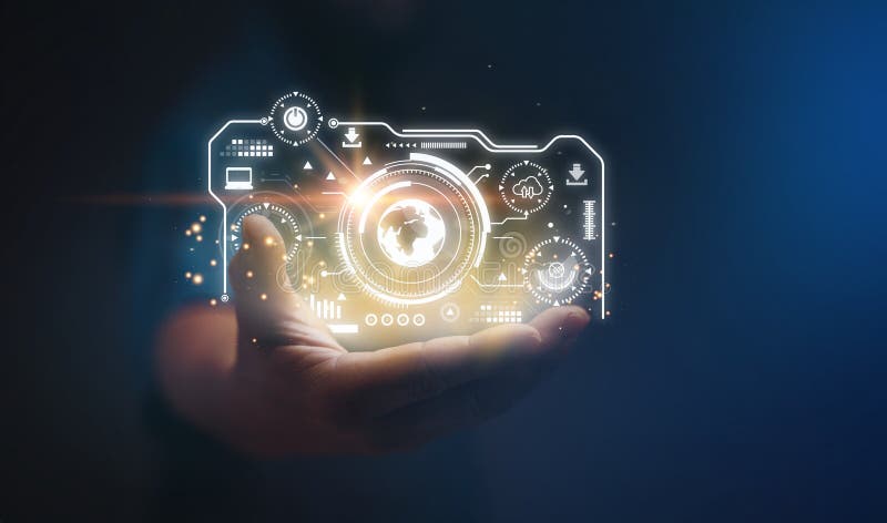 Businessman Hold the Virtual Hologram on Hand the Concept of ...
