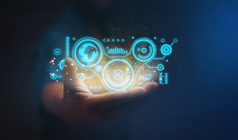 Businessman Hold the Virtual Hologram on Hand the Concept of ...