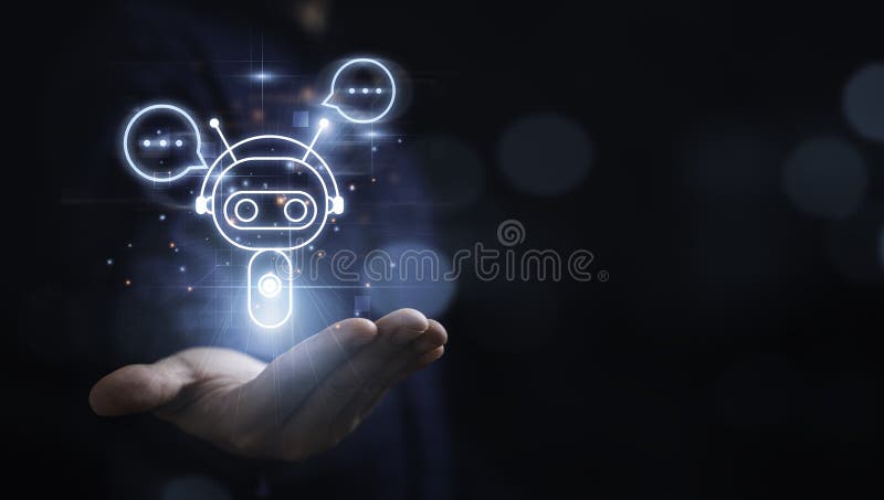 Businessman Holding Artificial Intelligence Digital Chatbot Icon with ...