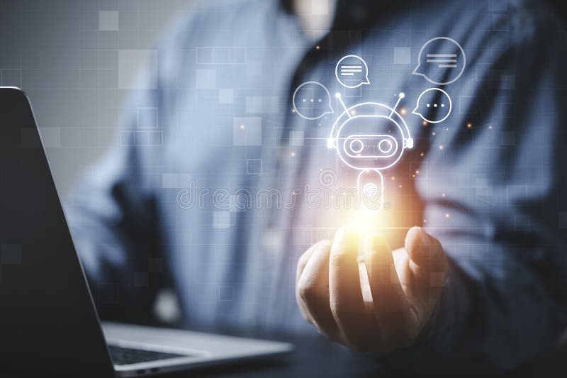 Businessman Holding Artificial Intelligence Digital Chatbot Icon with ...