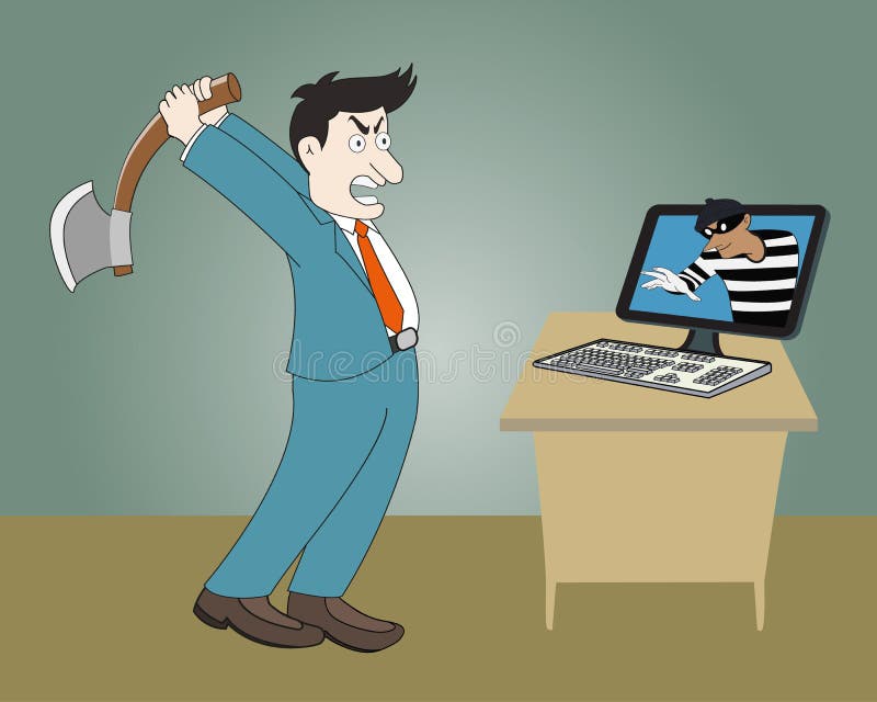 Businessman Holding the Axe Protect Computer Stock Vector ...