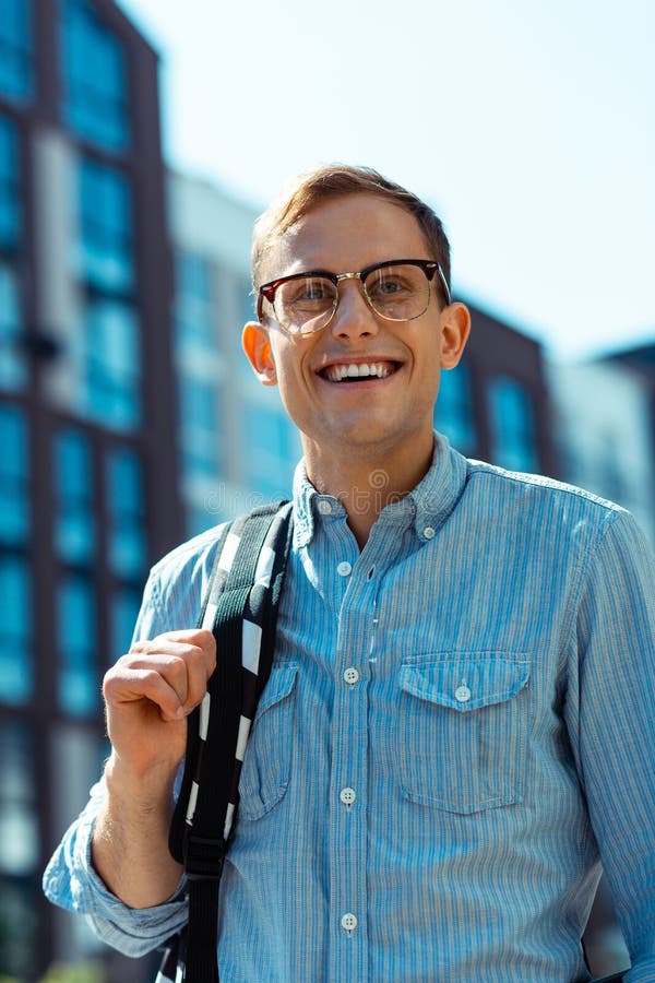 Businessman Holding Backpack Going To Work in the Morning Stock Image ...