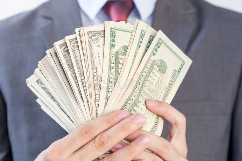 Businessman Holding Bank Notes in White Background Stock Photo - Image ...