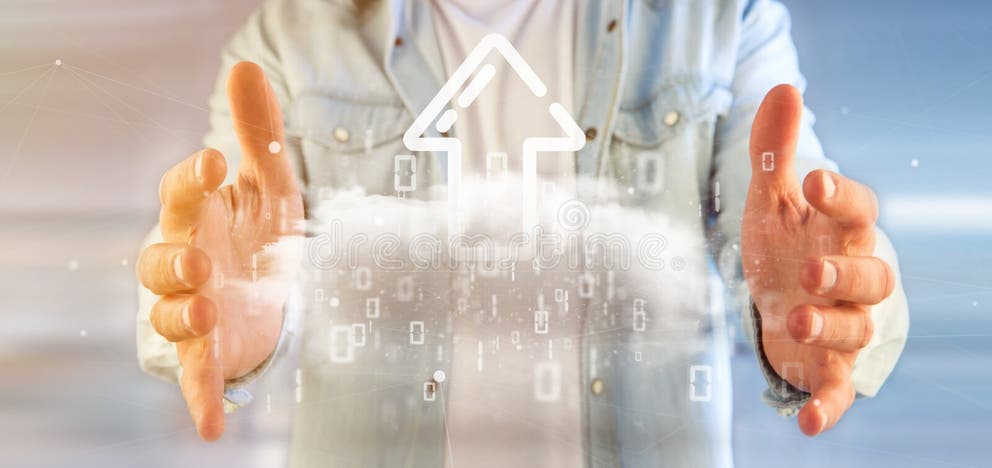 Businessman Holding a Binary Cloud with Upload Internet Arrow 3d Rendering Stock Photo - Image ...