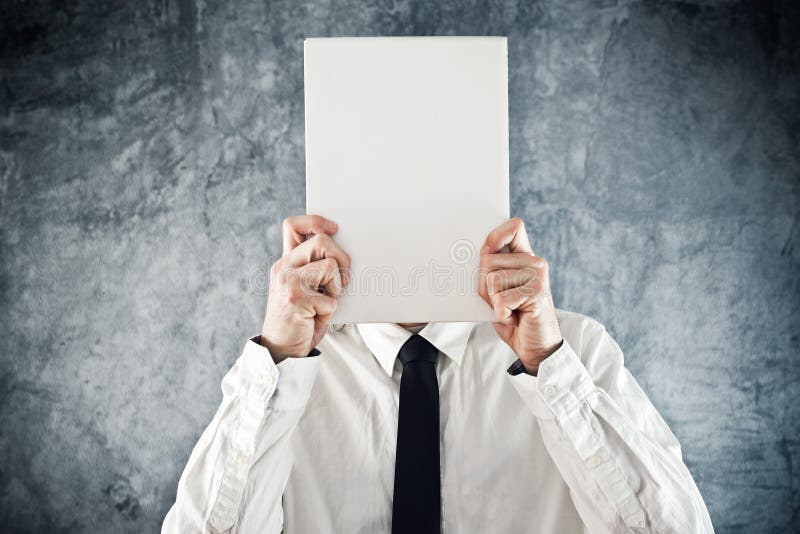Businessman Holding Blank Paper in Front of His Face Stock Image ...