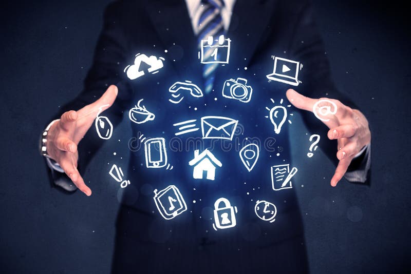 Businessman Holding Blue Applications Stock Image - Image of internet ...