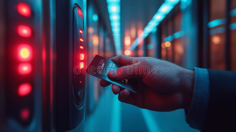 Businessman is Holding a Card in Front of a Scanner To Unlock the Door ...