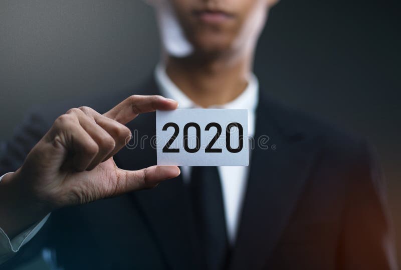 Businessman Holding 2020 Card Paper Stock Photo - Image of asian, hand ...