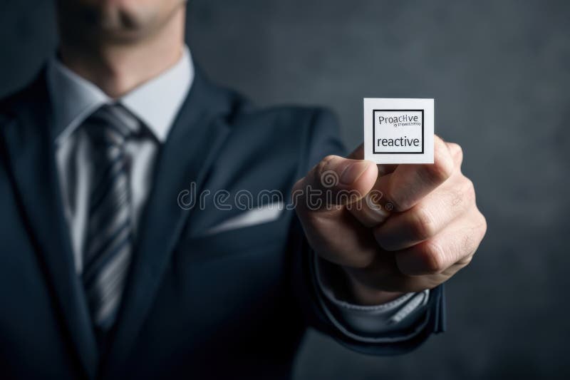 Businessman Holding a Card with Proactive Checked Over Reactive ...