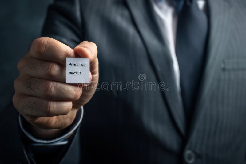 Businessman Holding a Card with Proactive Checked Over Reactive ...
