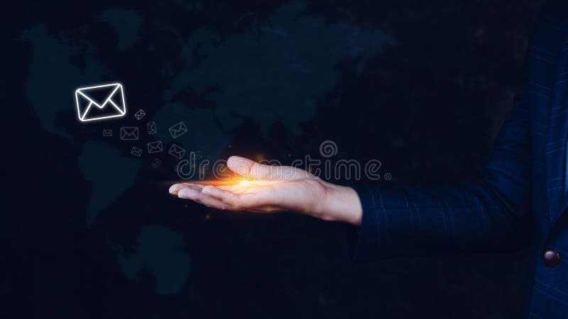 Businessman Holding Checking Email Online with World Map Background ...