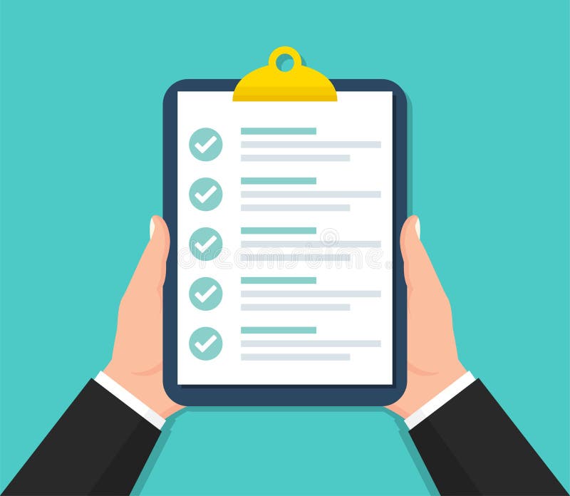 Businessman Holding Clipboard with Checklist in a Flat Design Stock ... Businessman Holding Clipboard with Checklist in a Flat Design Stock ...