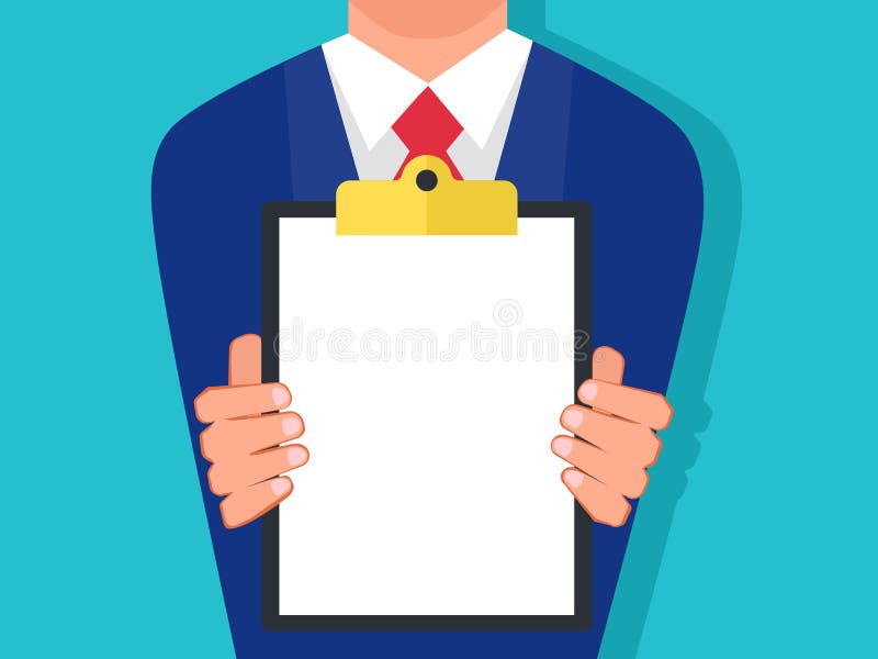 Businessman Holding a Clipboard. Work Concept and Check. Vector ...