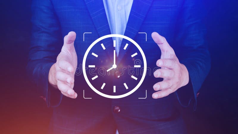 Businessman Holding Clock Digital Interface with Icon, Business Time ...