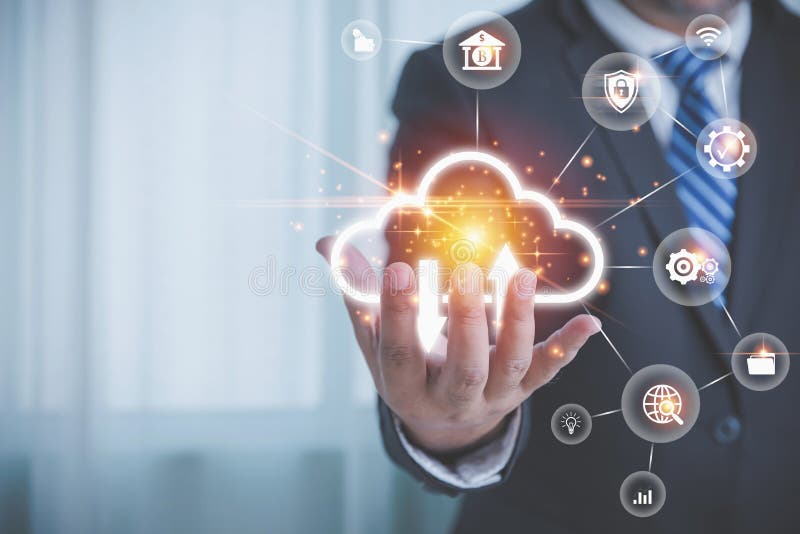 The Businessman Holding the Cloud Computing Innovation Technology To ...