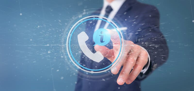 Businessman Holding a Customer and Assistance Hotline Service Bu Stock ...