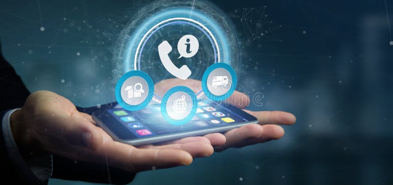 Businessman Holding a Customer and Assistance Hotline Service 3d ...