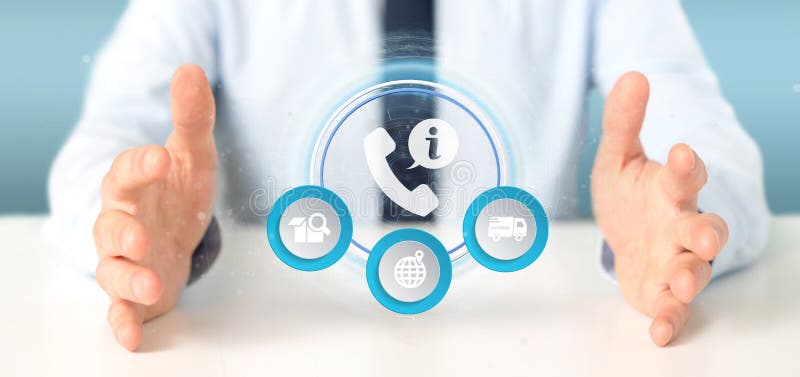 Businessman Holding a Customer and Assistance Hotline Service 3d Stock ...