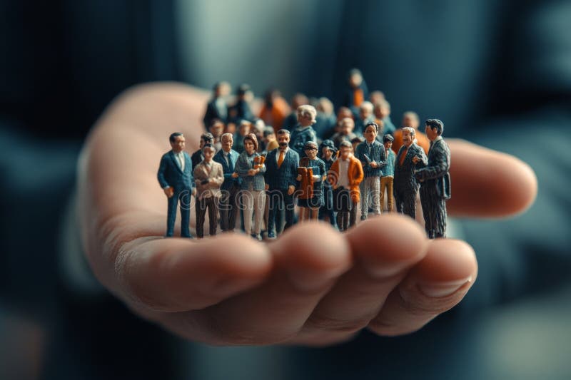 Businessman Holding 3d Render of Diverse Group of People Symbolizing ...
