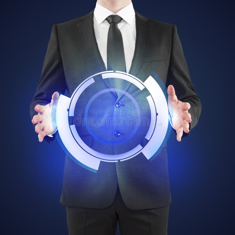 Businessman Holding Digital Button Stock Illustration - Illustration of ...