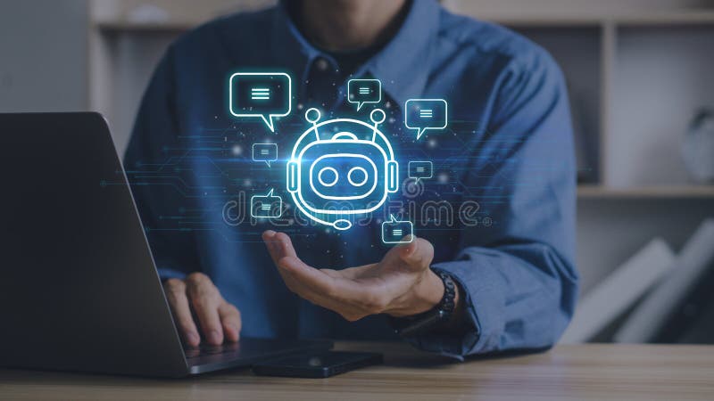 Businessman Holding Digital Chatbot for Provide Access To Information ...